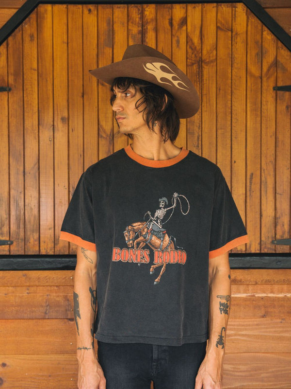 Bones Rodeo Ringer Tee - Washed Black/Red | Billy Bones Club