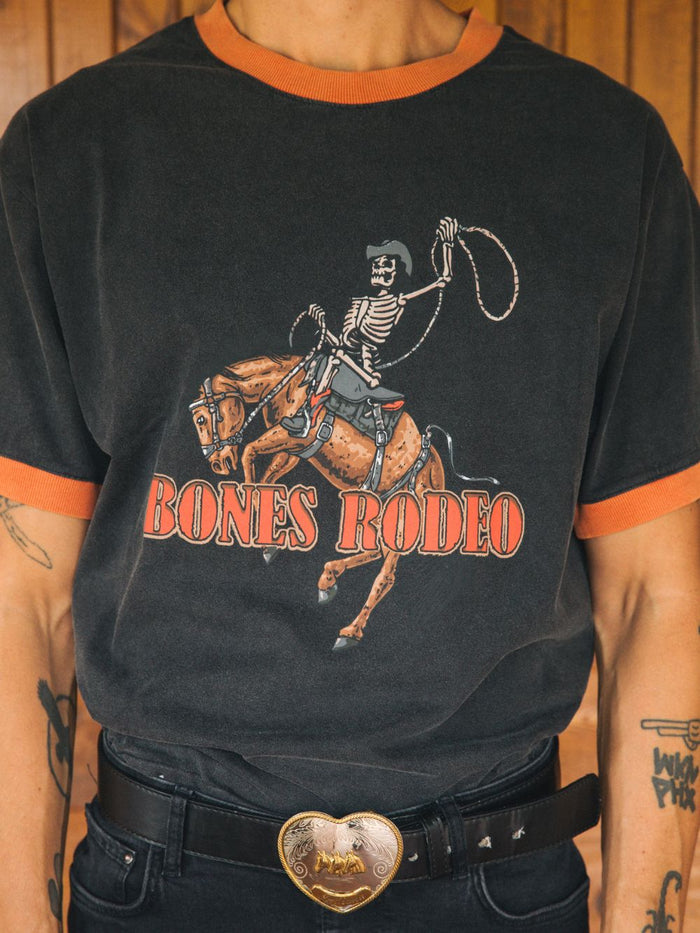 Bones Rodeo Ringer Tee - Washed Black/Red | Billy Bones Club